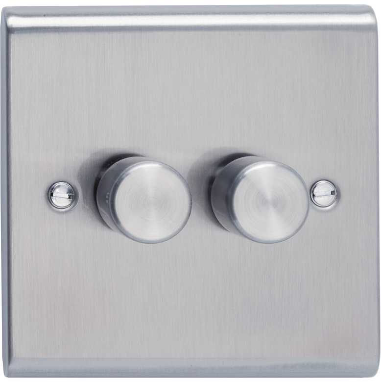 Deta SD1262SC Dimmer Switch 2 Gang 2 Way 100W LED/250W Satin Chrome ...